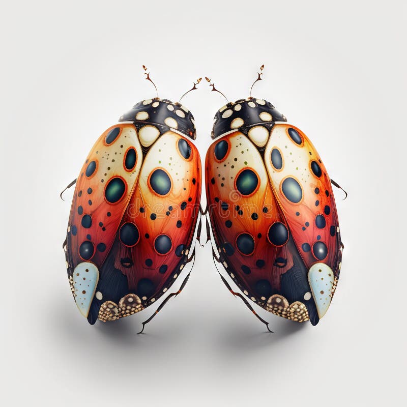 Two Colorful Bugs Sitting on Top of Each Other on a White Surface with ...