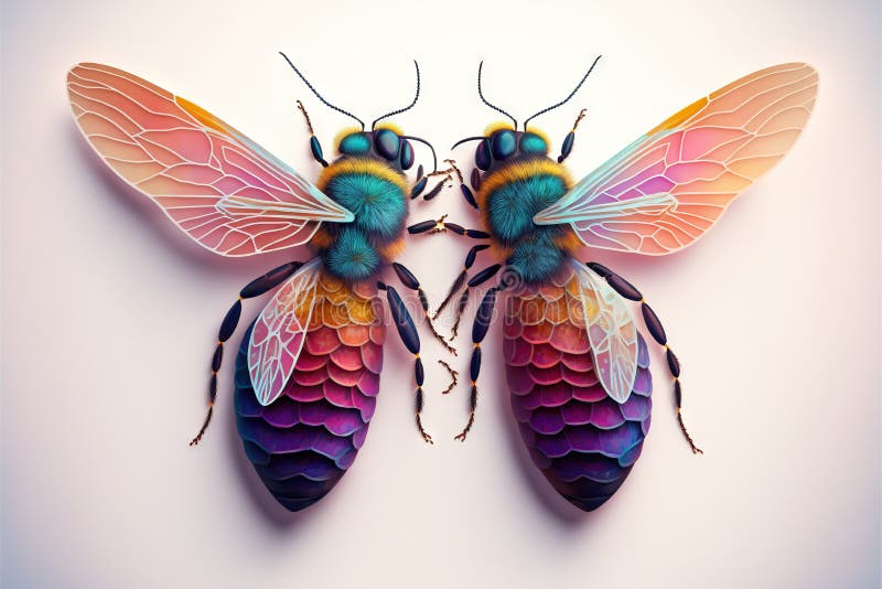 Two Colorful Bugs are Sitting on a White Surface Together, One is ...