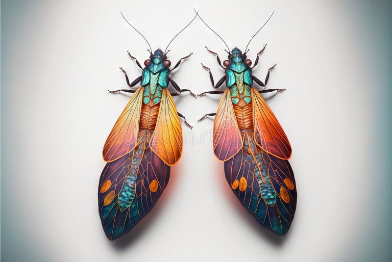 Two Colorful Bugs are Standing Next To Each Other on a White Surface ...