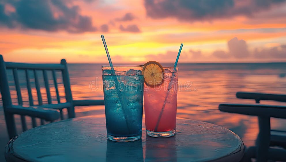 Sunset Cocktails stock illustration. Illustration of clouds - 385575968