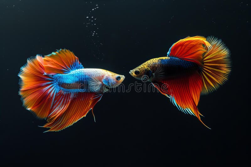 Two Colorful Fighting Fish on a Black Background, in a Hyper Realistic ...