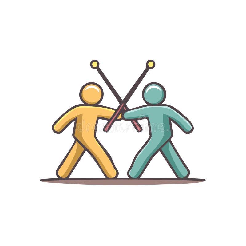 Two Colorful Figures Fighting with Sticks, Cartoon Illustration Stock ...
