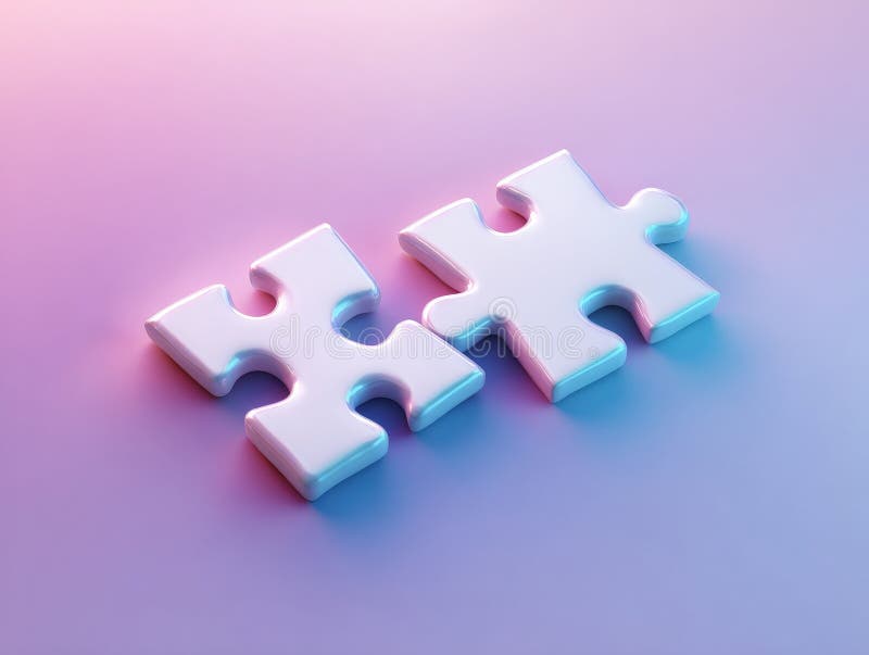 Two Colorful, Glossy Puzzle Pieces Fit Together on a Smooth, Gradient ...