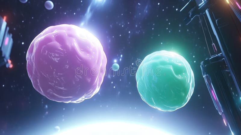 Abstract Glowing Space Objects: Futuristic Planets in Nebula Stock ...