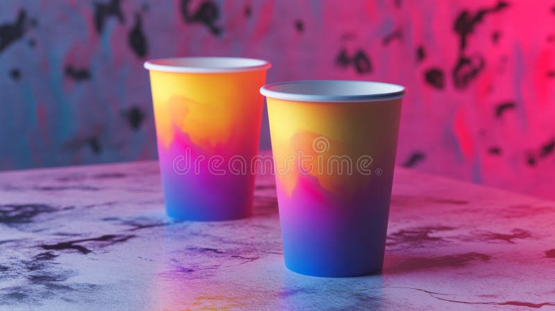 Two Colorful Gradient Paper Cups on a Textured Surface Stock ...