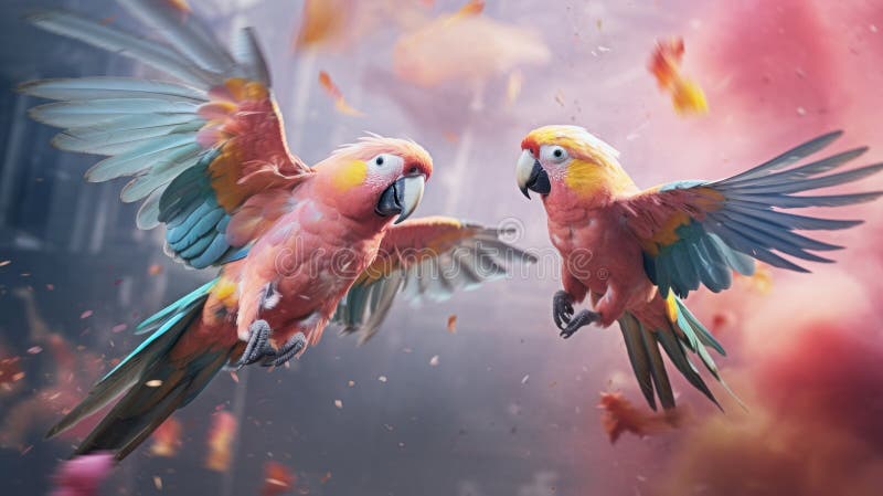 Two Colorful Parrots are Flying in the Air Stock Image - Image of ...