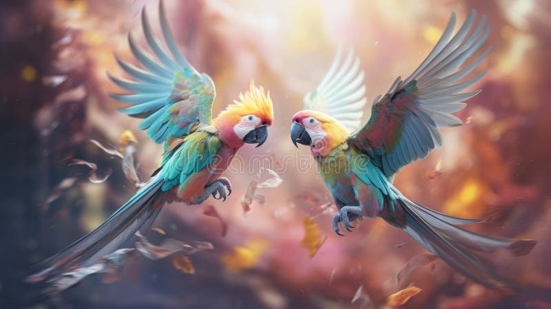 Two Colorful Parrots are Flying in the Air Stock Photo - Image of wild ...