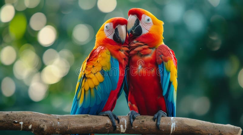 Two Colorful Parrots are Sitting Together on a Branch Stock Image ...