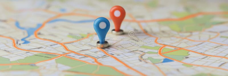 Two Colorful Pins on a City Map Stock Illustration - Illustration of ...