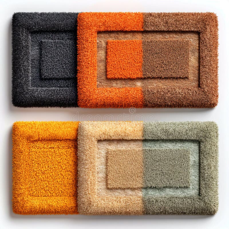 Two Colorful Rectangular Rugs with Textured Surface Design Stock ...