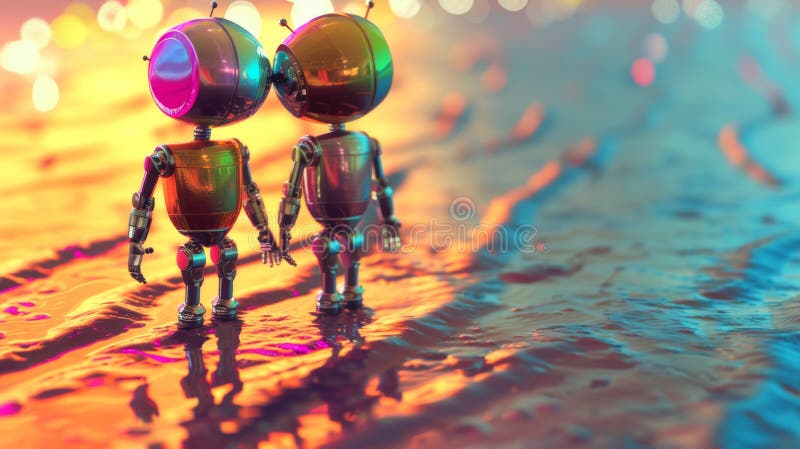 Two Colorful Robots Standing on a Vibrant Surface Stock Photo - Image ...