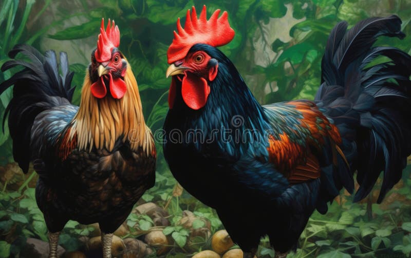 Two Colorful Roosters. Created by Generative Artificial Intelligence ...