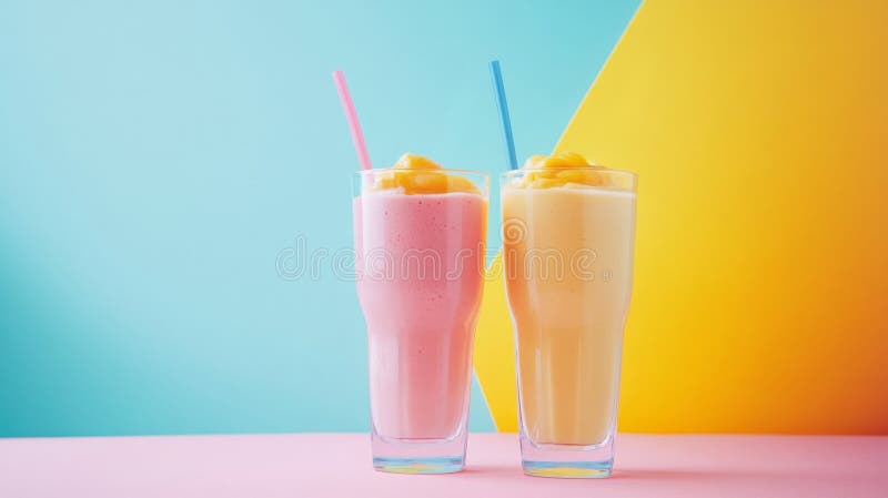 Two Colorful Smoothies with Mango and Strawberry Stock Illustration ...