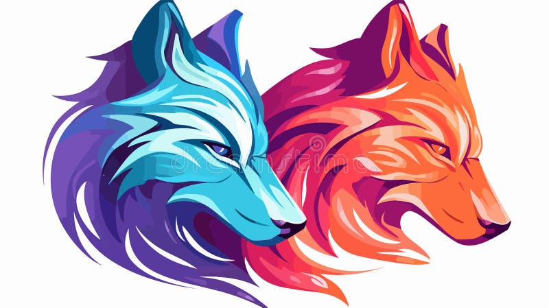 Two Colorful Wolf Heads that Complement Each Other Stock Vector ...