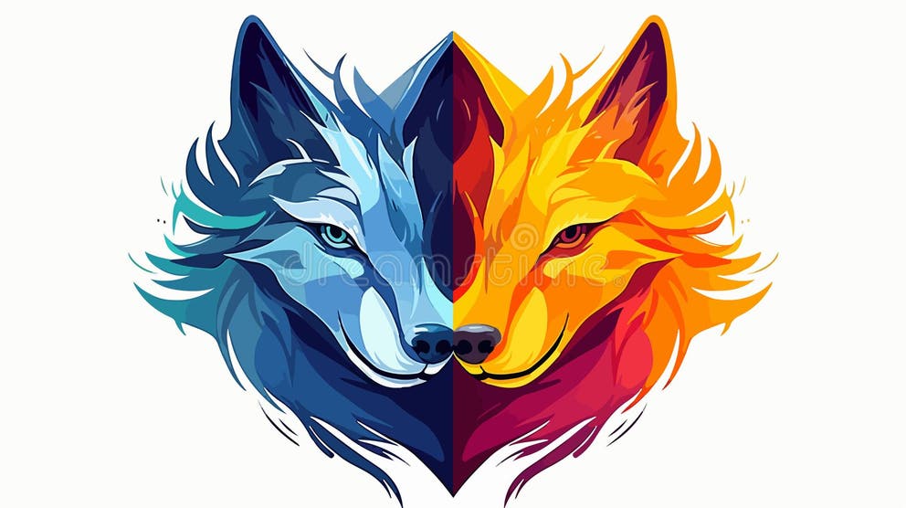 Two Colorful Wolf Heads that Complement Each Other Stock Vector ...