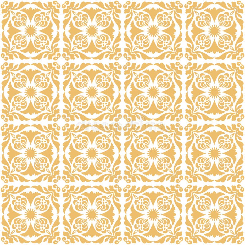 Orange on White Geometric Tile Flower and Leaf Seamless Repeat Pattern ...