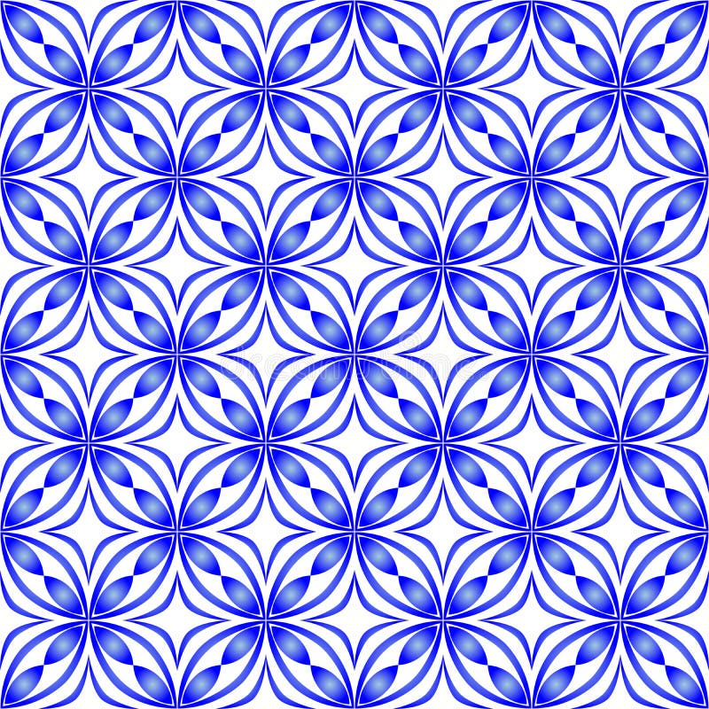 Blue Gradient on White Geometric Tile Oval and Circle Seamless Repeat ...