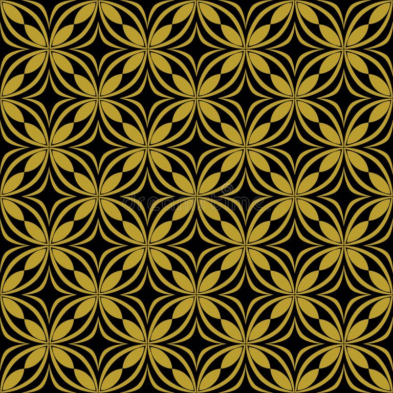 Gold on Black Geometric Tile Oval and Circle Seamless Repeat Pattern ...