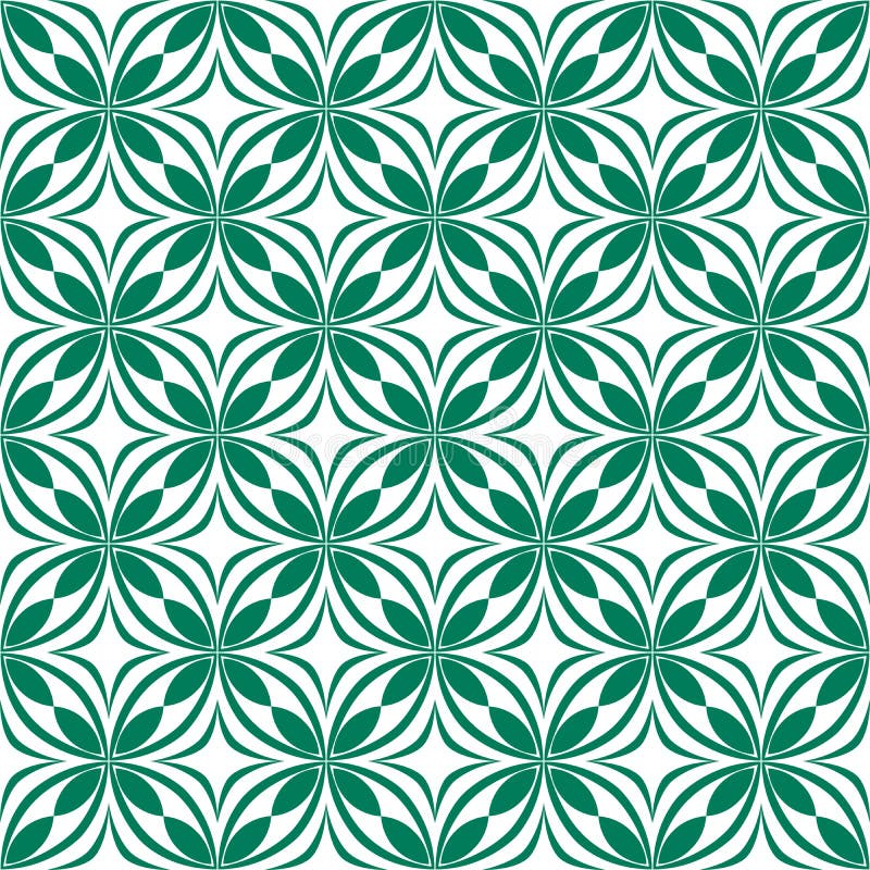 Green on White Geometric Tile Oval and Circle Seamless Repeat Pattern ...