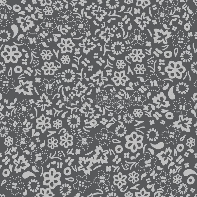 Silver on Grey Hand Drawn Random Flower and Leaf Seamless Repeat Pattern Background Stock ...