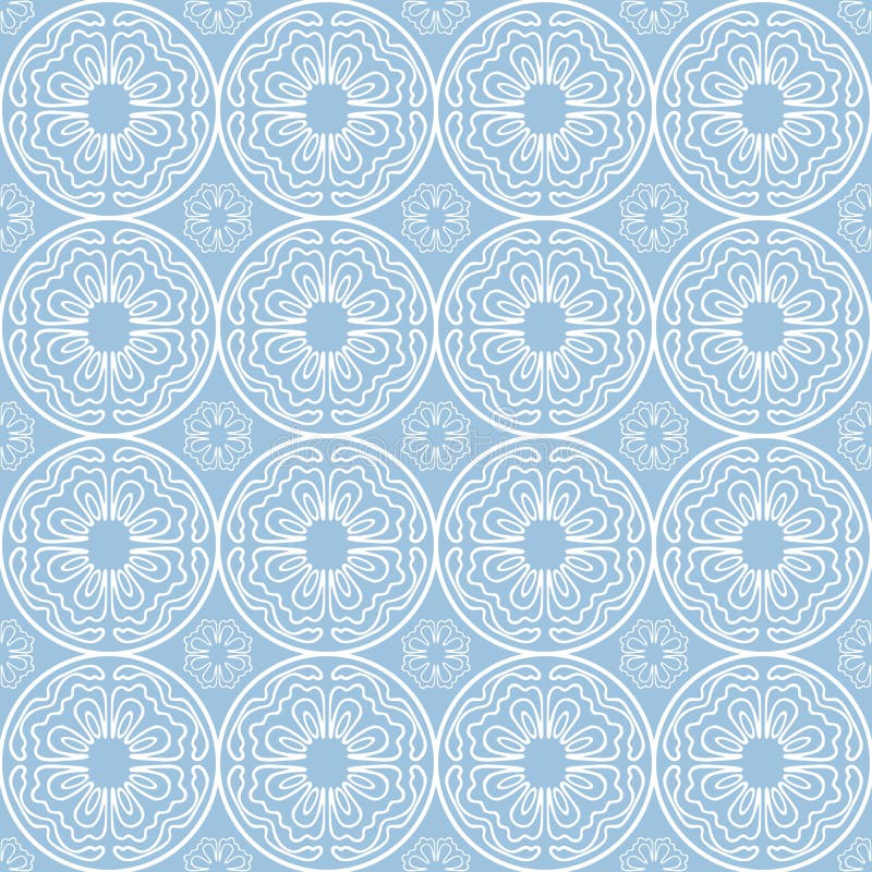 White on Light Blue Hand Drawn Wavy Line Tile in a Circle Seamless ...