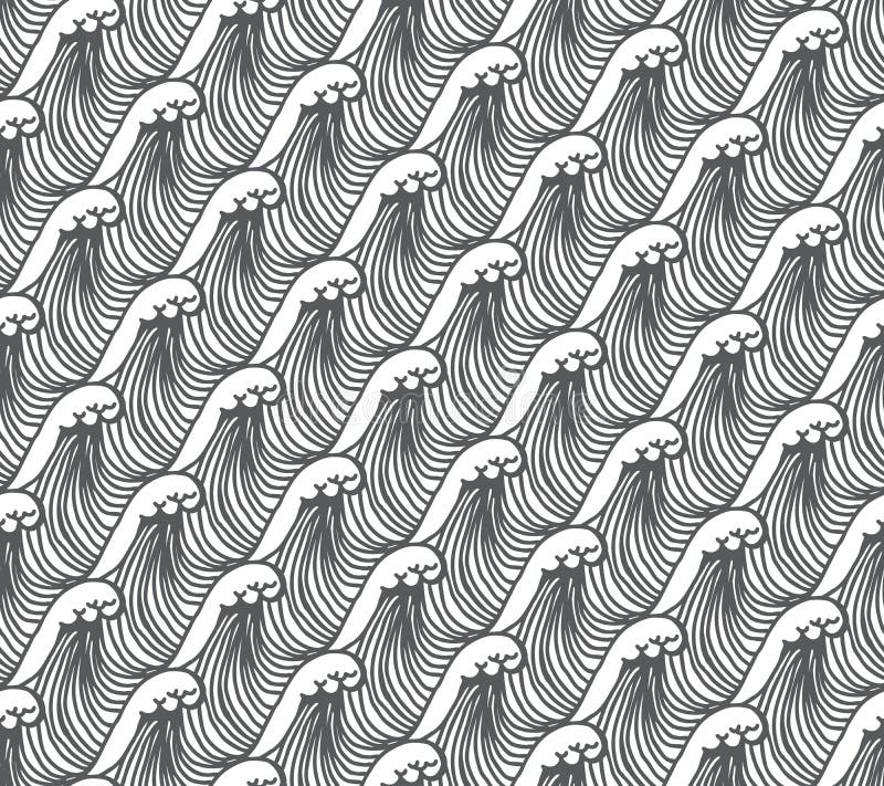 Grey on White Hokusai Japanese Geometric Wave Pattern Seamless Repeat ...