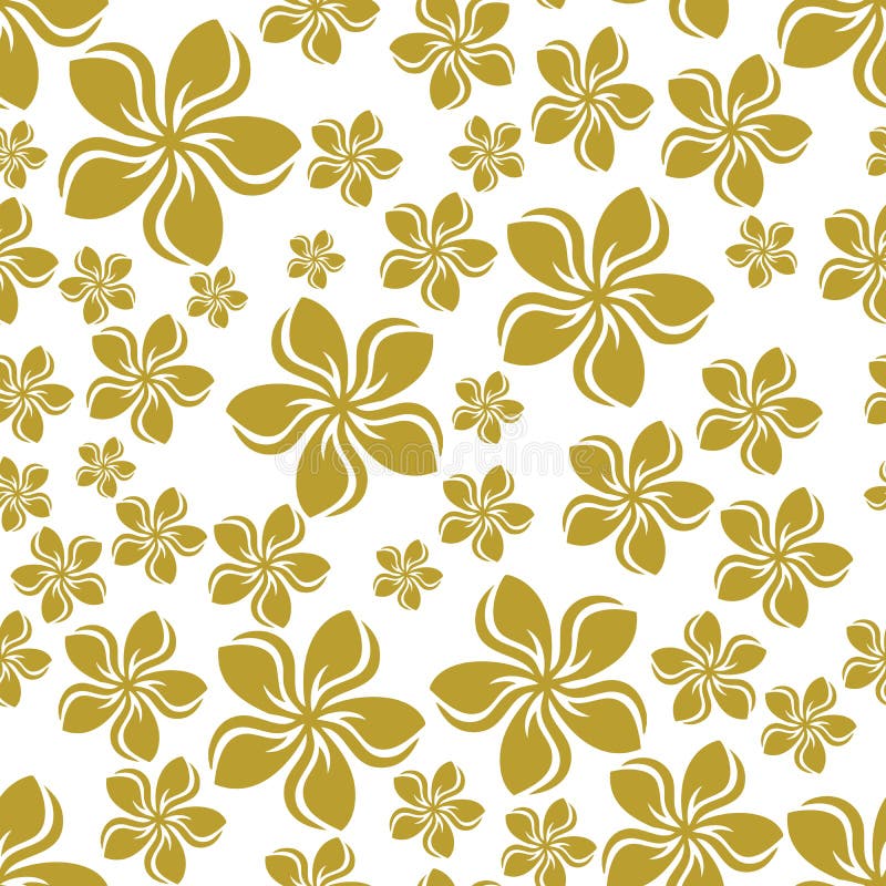 Gold Frangipani Flower on White Seamless Repeat Pattern Background ...