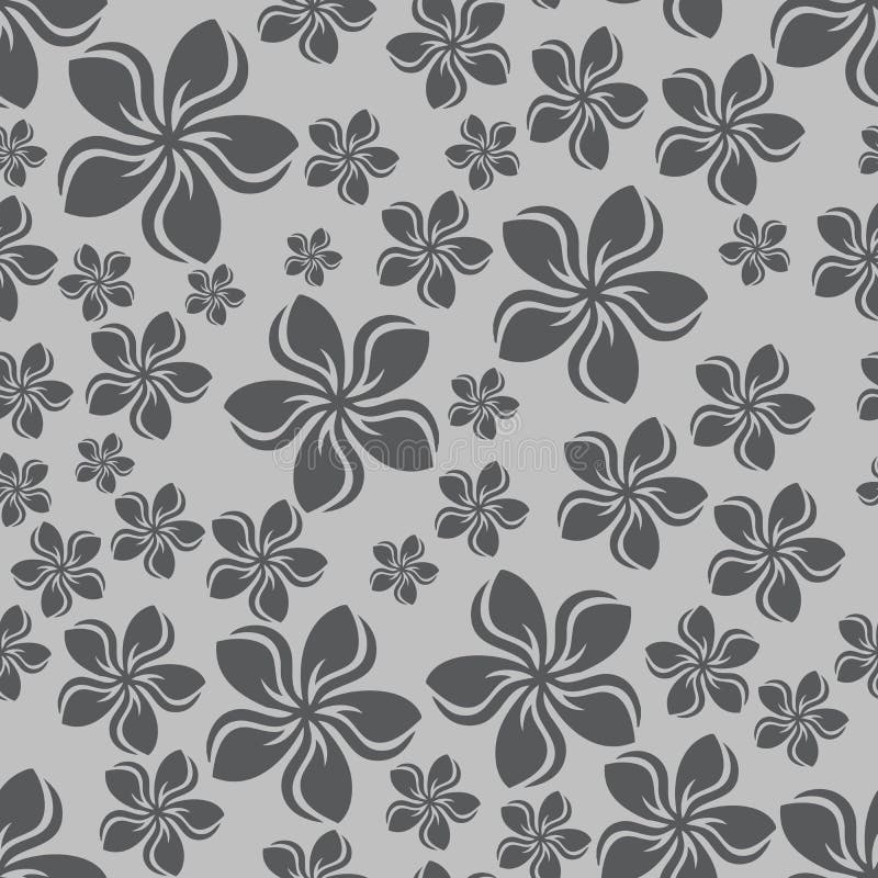 Grey Frangipani Flower on Silver Seamless Repeat Pattern Background Stock Illustration ...