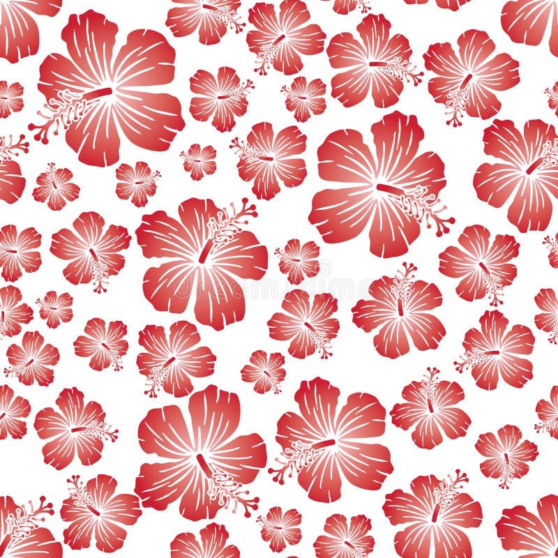 Red Gradient on White Random Hibiscus Flower Seamless Repeat Pattern ...