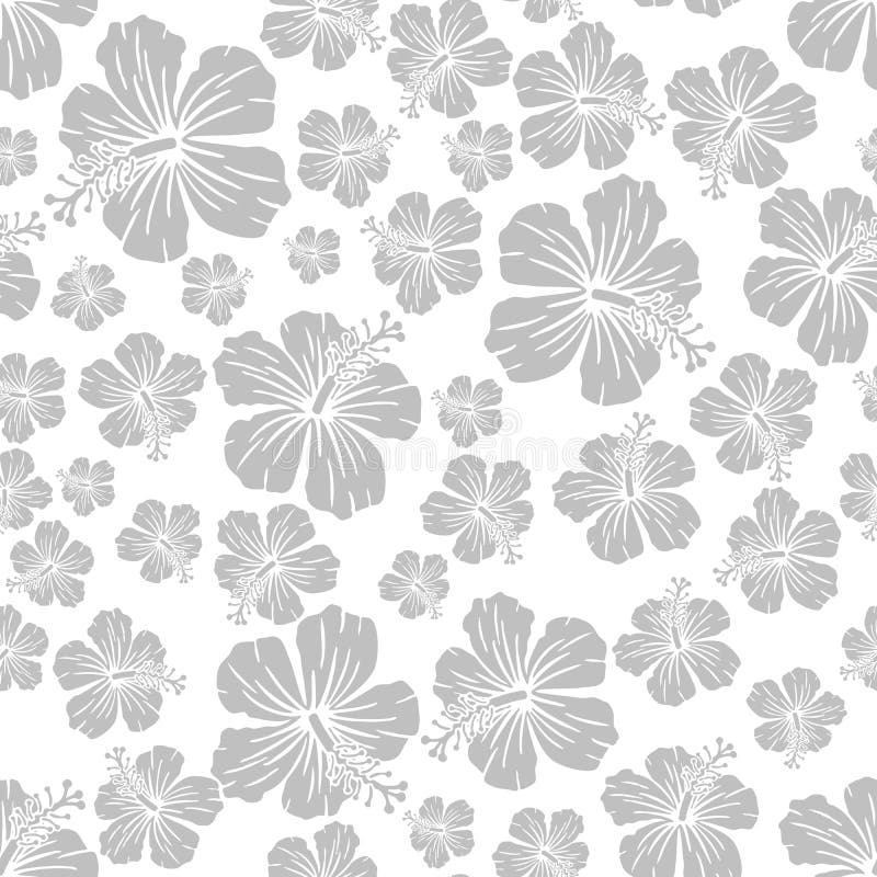 Silver on White Random Hibiscus Flower Seamless Repeat Pattern Background Stock Illustration ...
