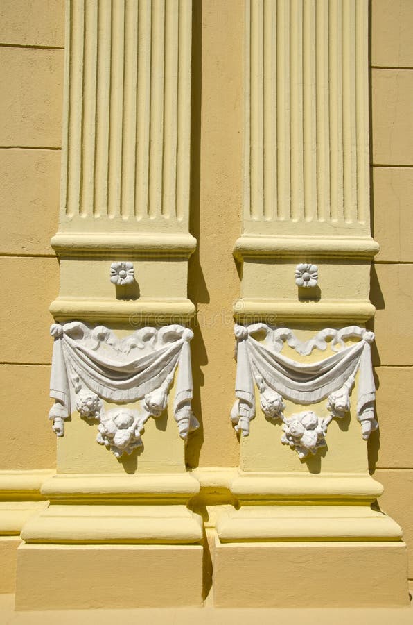 Two Column on Historical House Wall Stock Photo - Image of city ...
