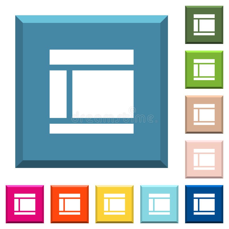 Two Columned Web Layout White Icons on Edged Square Buttons Stock ...