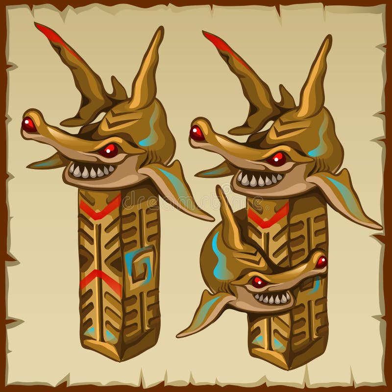 Two Columns with Hammerhead and Ancient Symbols Stock Vector ...