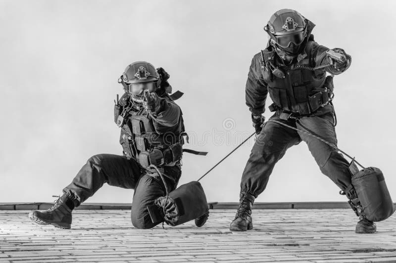 Two Commandos Train at the Base. Climbers Stock Image - Image of range ...