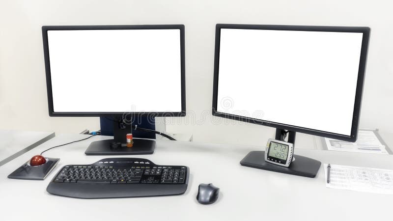 Row of computer monitors stock image. Image of office - 127660731
