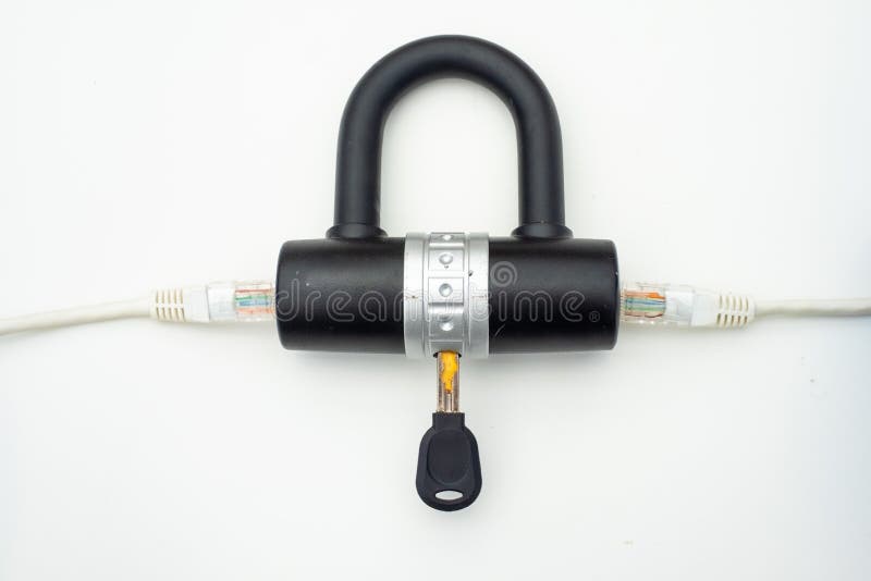 Two Computer Network Cables Going through a Lock with a Key Stock Photo ...
