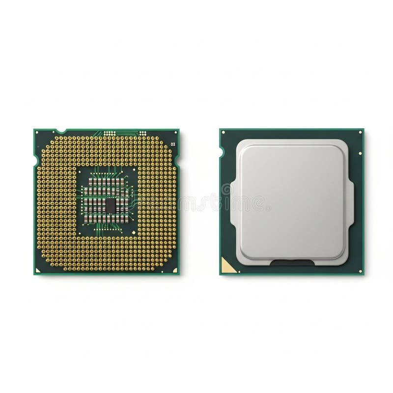Two Computer Processors or CP Us Showing Front and Back with Gold Pins ...