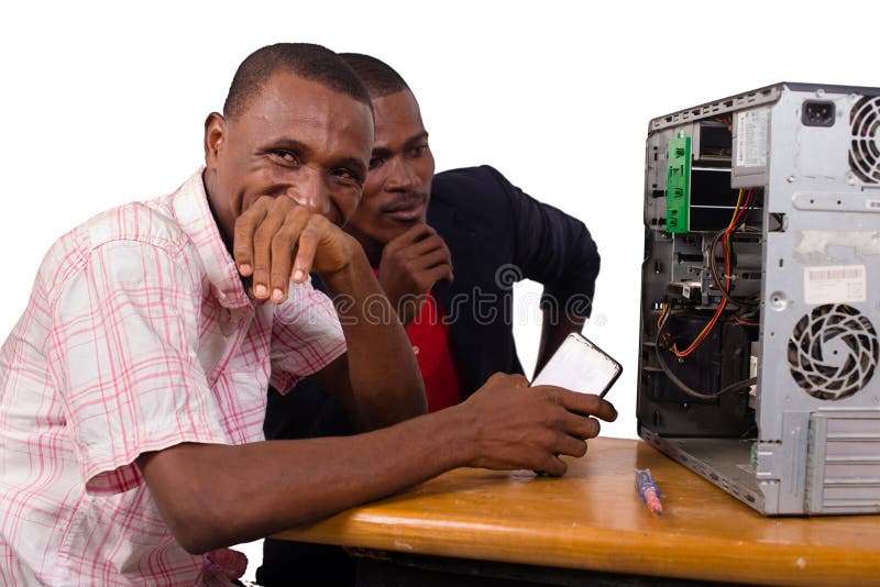 Two Computer Scientists Repair a Computer Stock Image - Image of ...