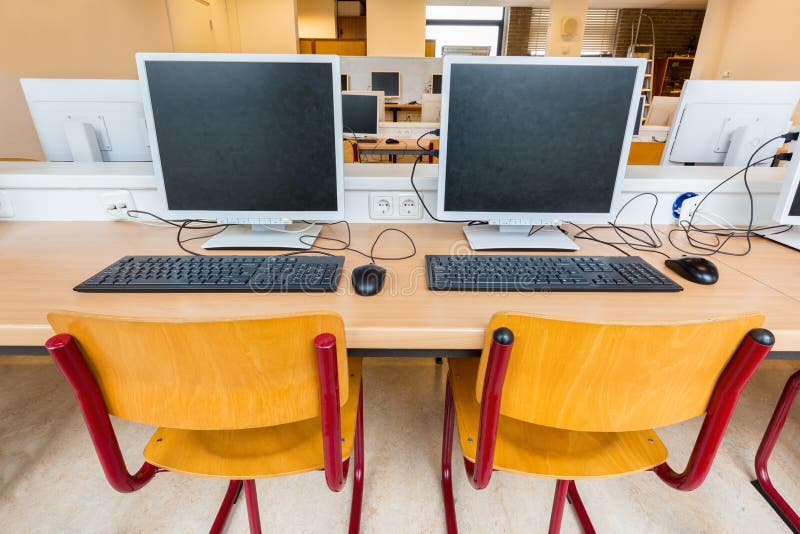 Two Computers in Classroom on High School Stock Photo - Image of social ...