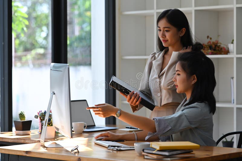 Two Business Colleagues Discussing Business Project, Brainstorm Sharing ...