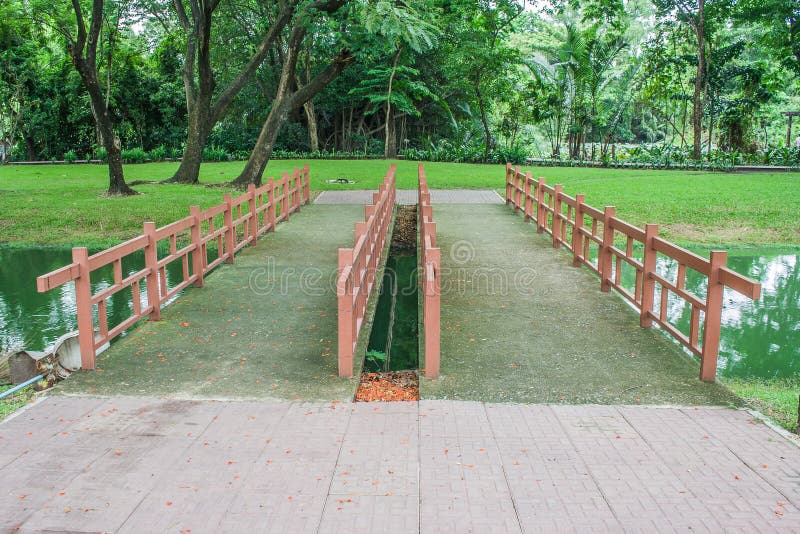 Two Concrete Bridge Overpass the River with Green Trees Background ...