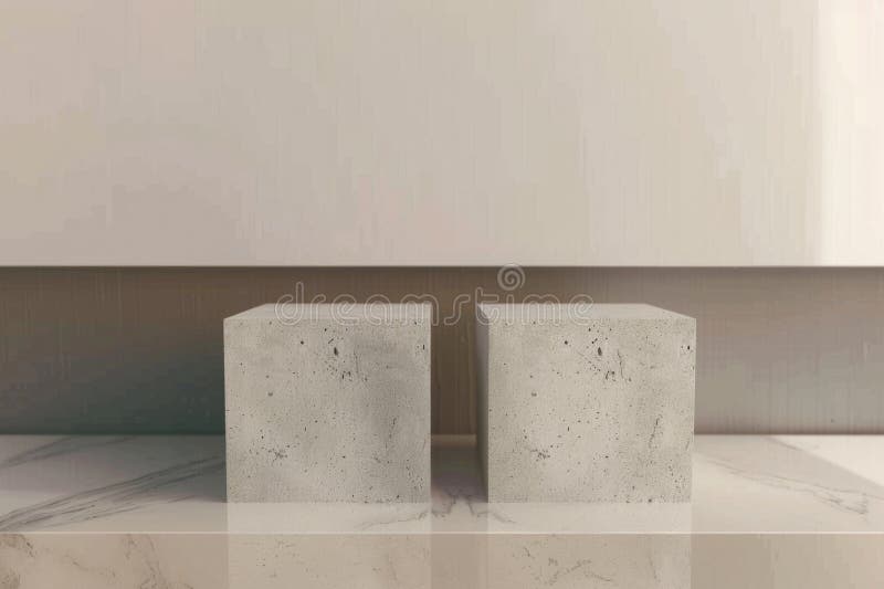 Two Concrete Cubes Sit on a Marble Surface in Front of a Plain White ...