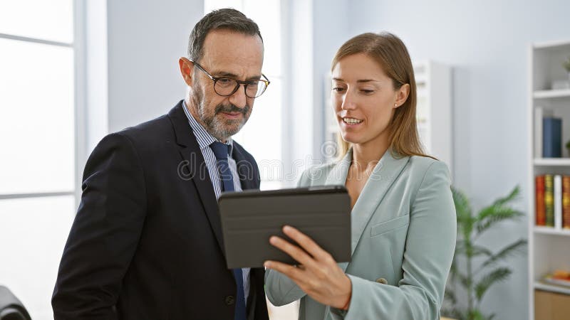 Two Confident Business Workers Standing Together, Enjoying Their Work ...
