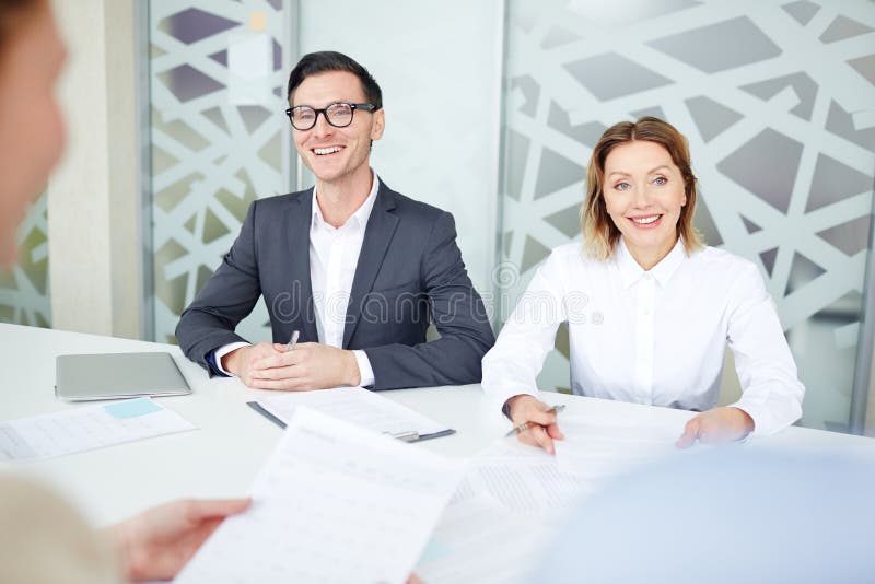 Interview with applicants stock photo. Image of confident - 112383922