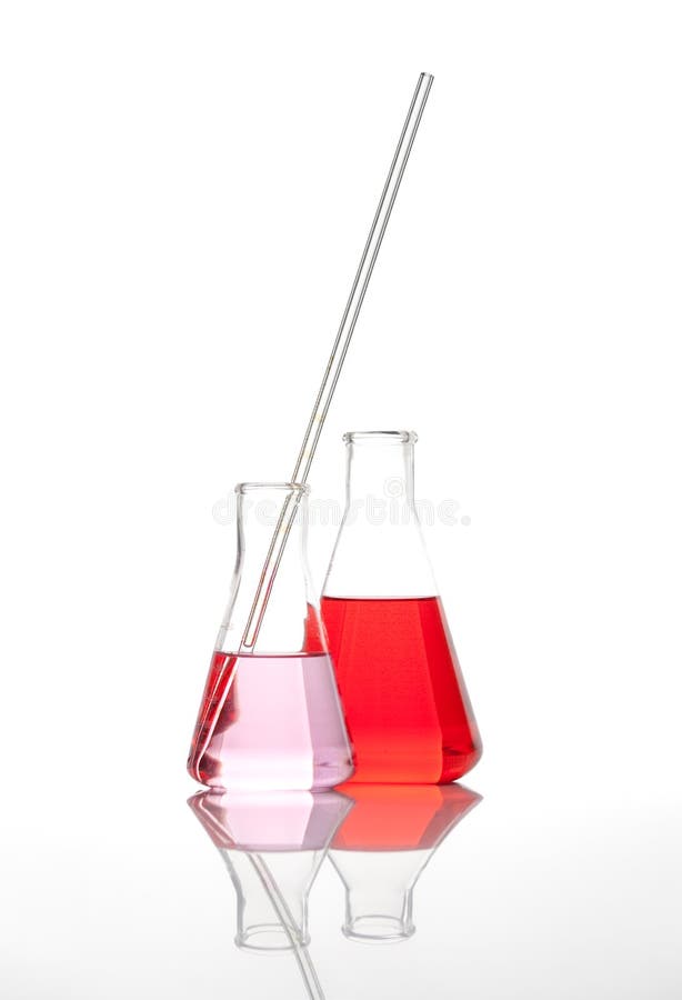 Two Conical Chemical Flasks with a Red Liquid Stock Photo - Image of ...