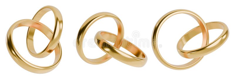 Two Connected Golden Wedding Rings. Engagement Design Elements Set. 3D ...