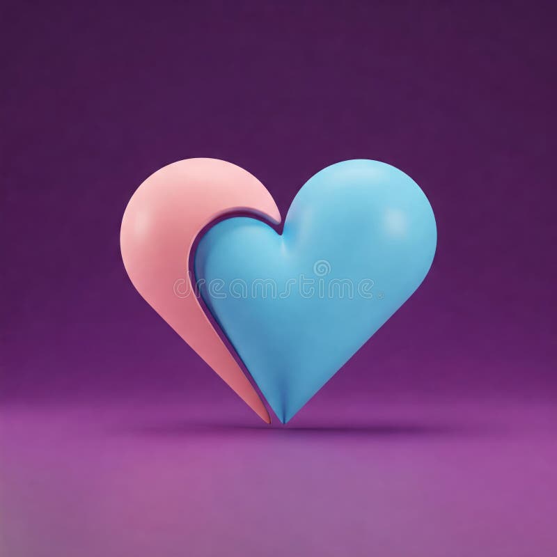 Two Connected Hearts on a Purple Background. Stock Illustration ...