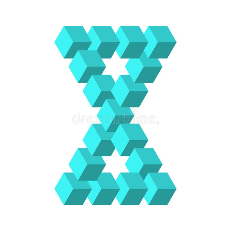Two Connected Impossible Triangles in Turquoise Blue. 3D Cubes Arranged ...