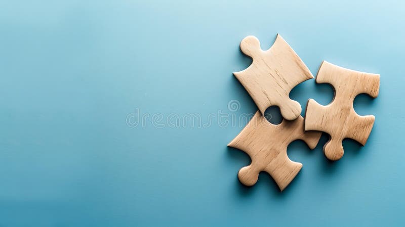 Two Connected Jigsaw Puzzle Pieces on Blue Background. Concept of ...