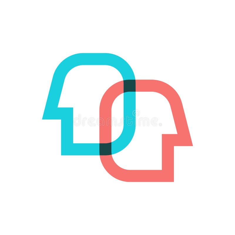 Two Connected Line Profiles of People, Abstract Minimal Logo Stock ...